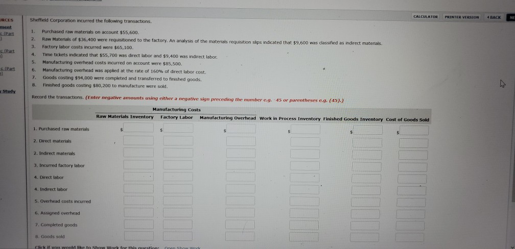 Solved CALCULATOR PRINTER VERSION 4 BACK JRCES ment (Part | Chegg.com