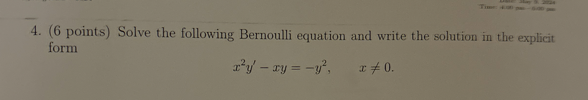 Solved (6 ﻿points) ﻿Solve the following Bernoulli equation | Chegg.com