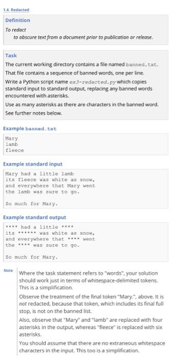 Solved 1.4. Redacted Definition To redact to obscure text | Chegg.com