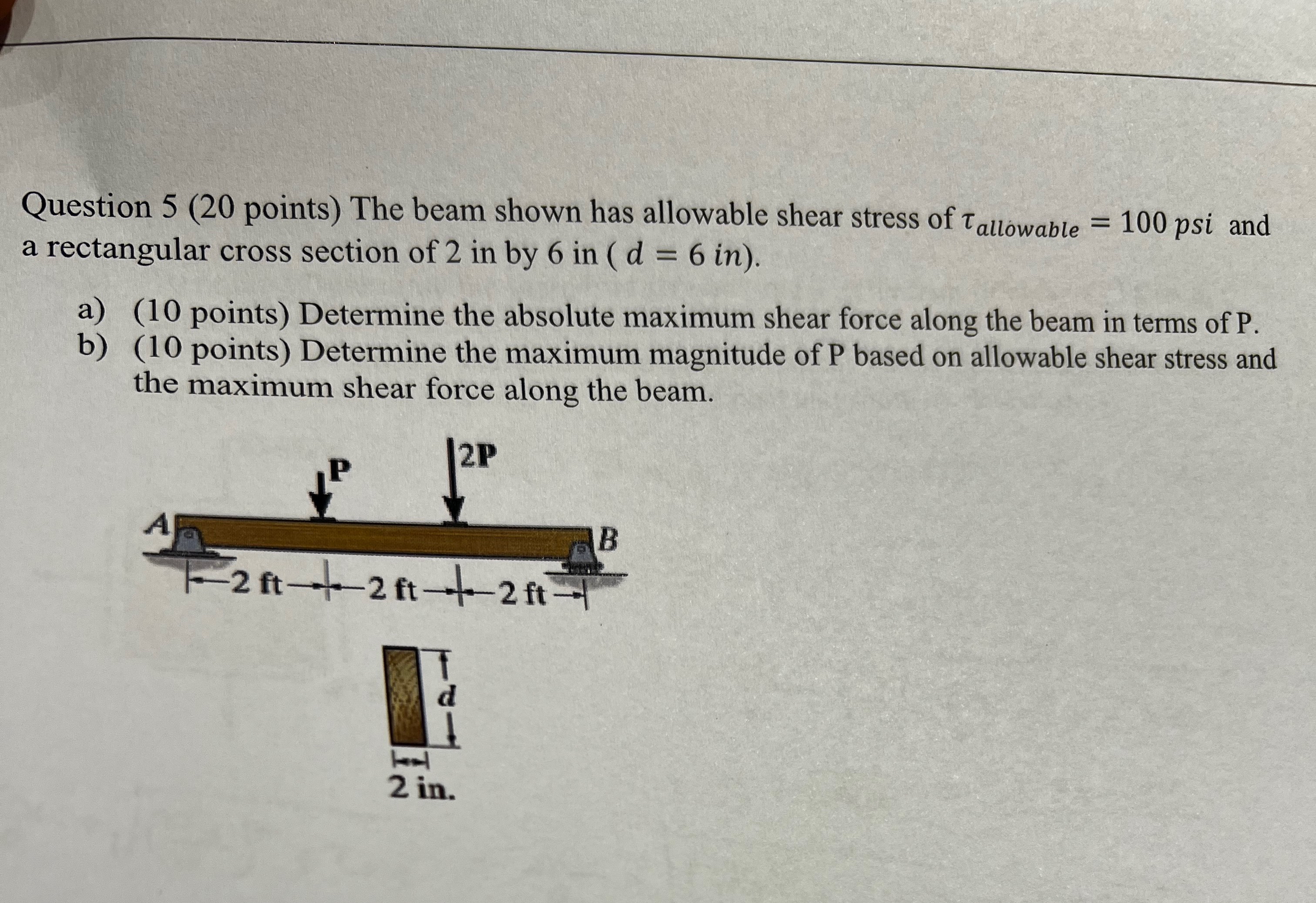 Question 5 (20 ﻿points) ﻿The beam shown has allowable | Chegg.com