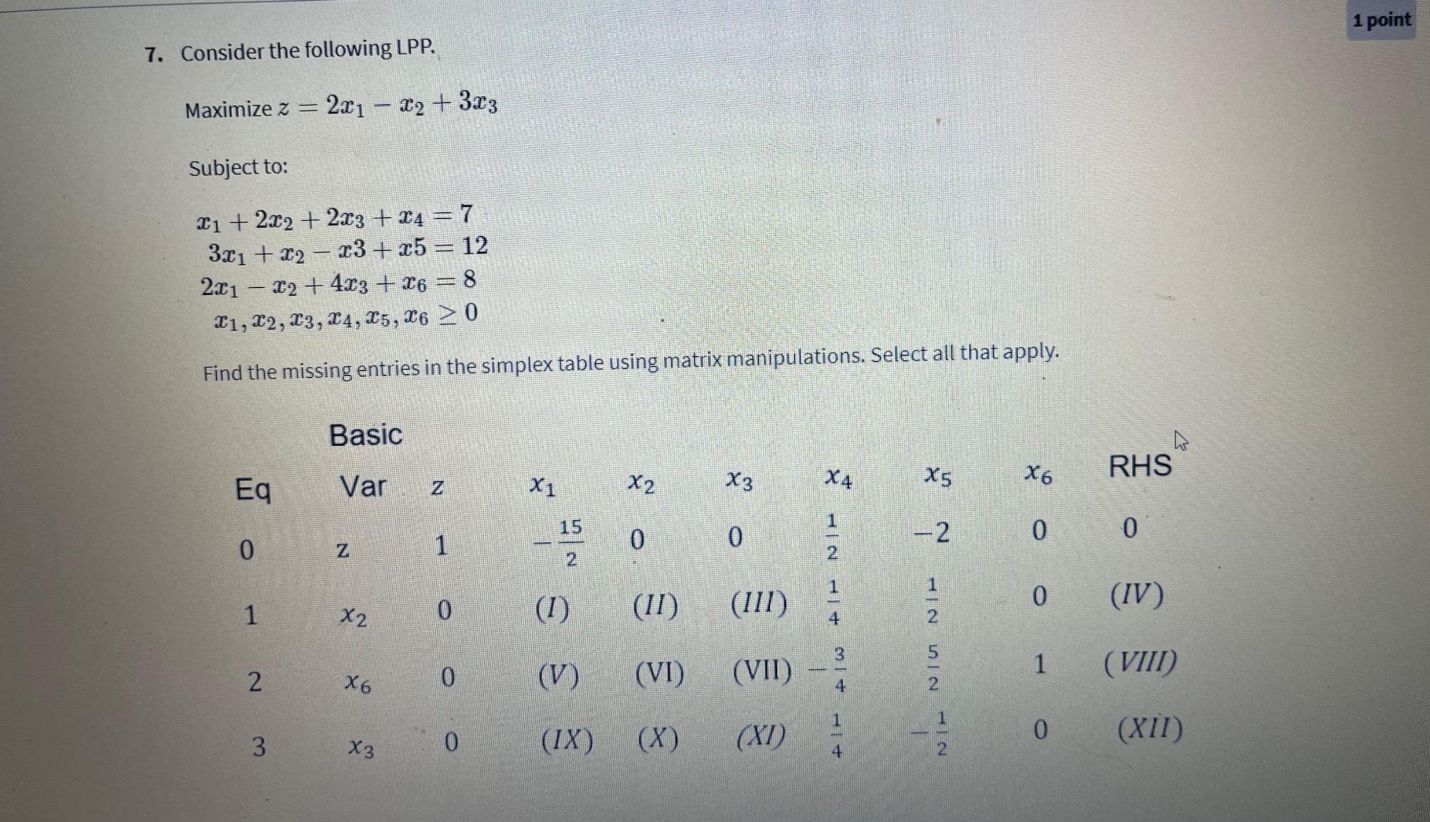 Solved Consider the following LPP.1 ﻿point ﻿Maximize | Chegg.com