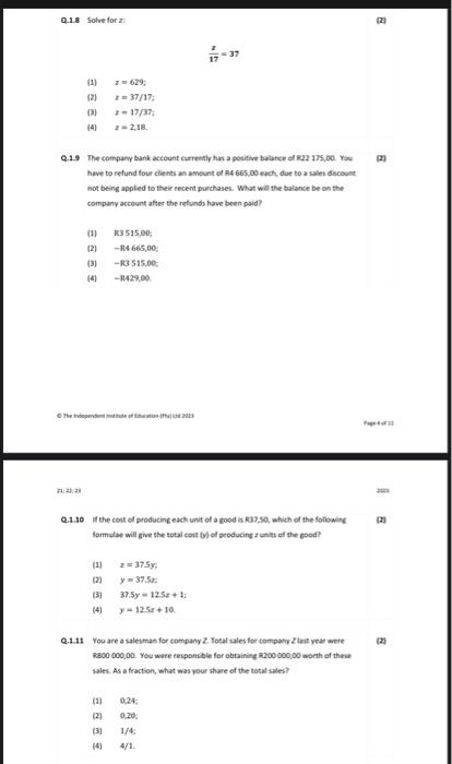 Solved MULTIPLE-CHOICE QUESTIONS: Select one correct answer | Chegg.com