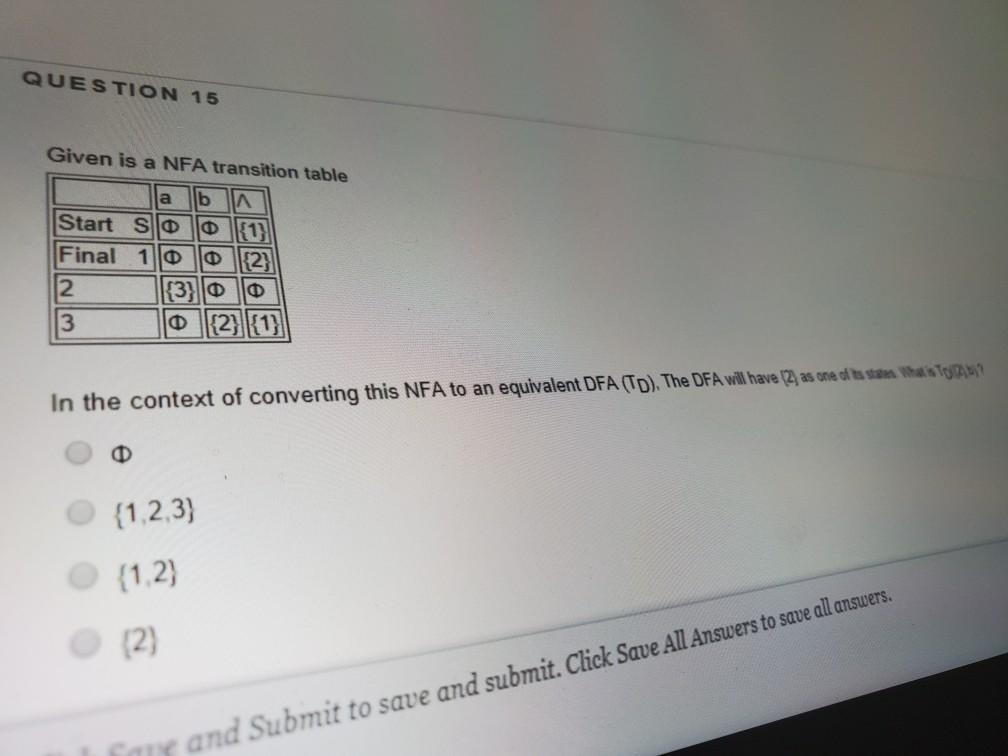 Solved QUESTION 16 Given is a NFA's transition table. In the | Chegg.com