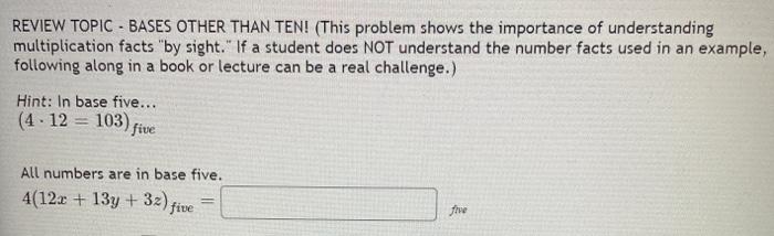 Solved REVIEW TOPIC - BASES OTHER THAN TEN! (This problem | Chegg.com