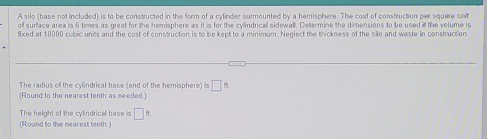 Solved A silo (base not included) is to be constructed in | Chegg.com