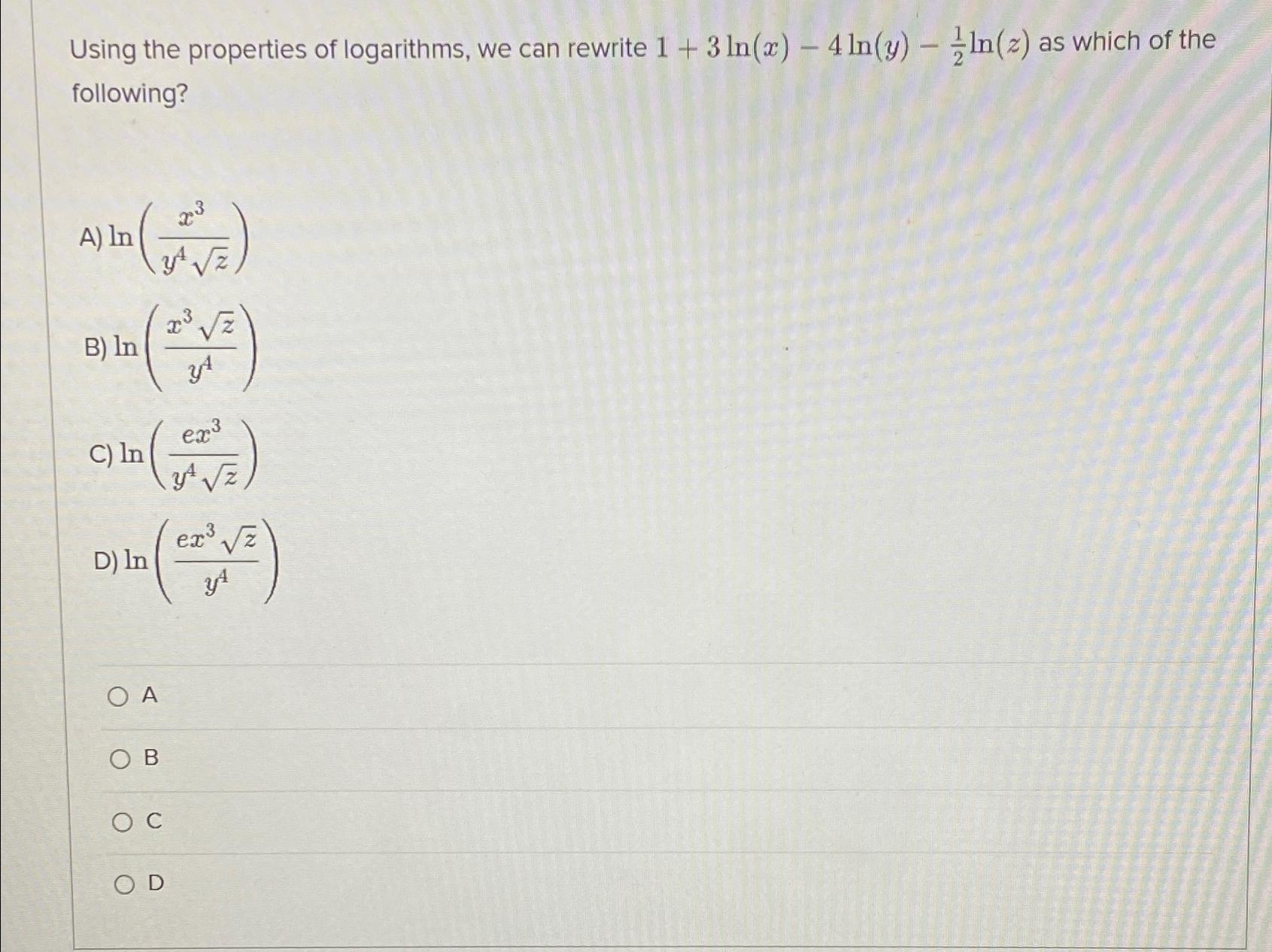 Solved Using the properties of logarithms, we can rewrite | Chegg.com
