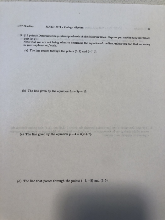 Solved CU Boulder MATH 1011 - College Algebra 3 3. (12 | Chegg.com