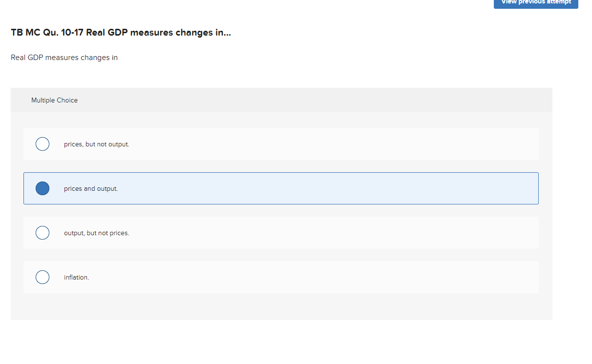 Solved TB MC Qu. 10-17 ﻿Real GDP measures changes in...Real | Chegg.com