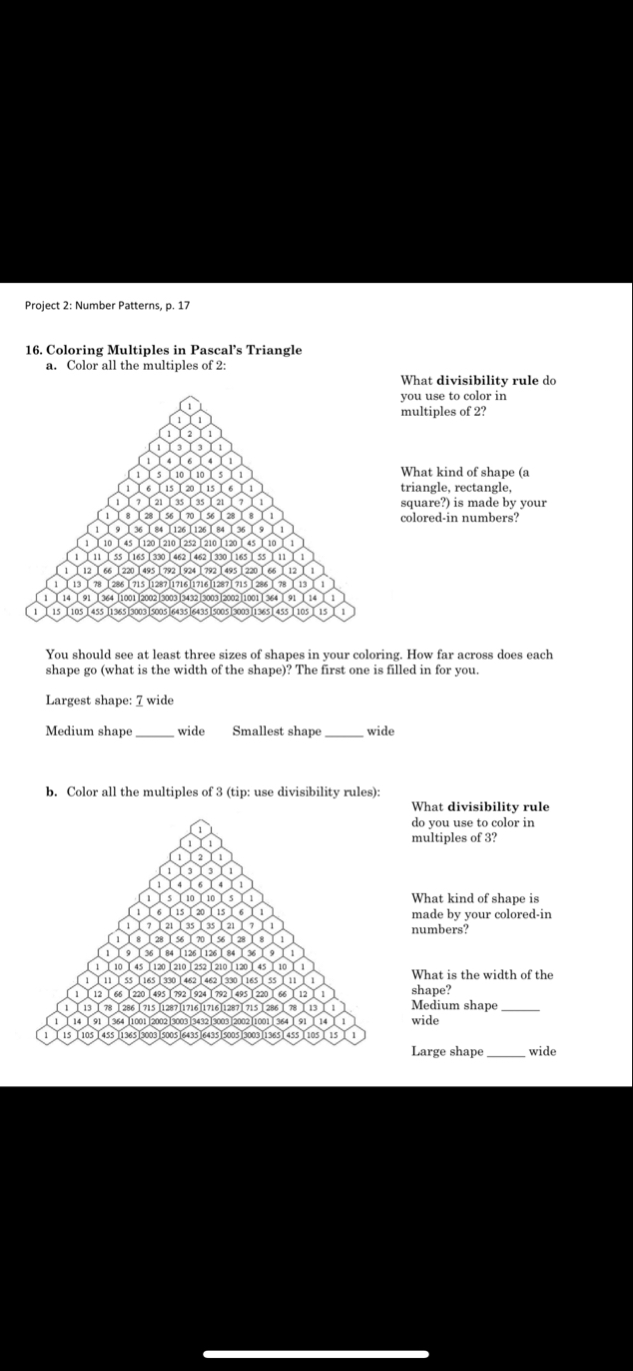 Solved Project 2: Number Patterns, p. 1716. ﻿Coloring | Chegg.com
