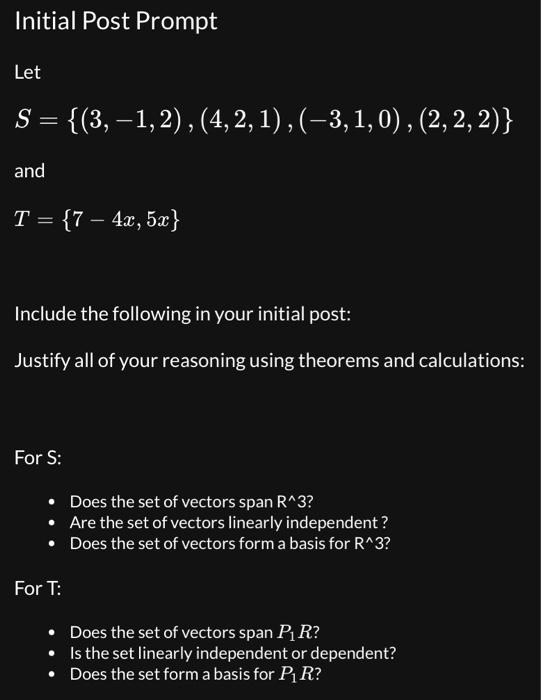 Solved Initial Post Prompt Let | Chegg.com