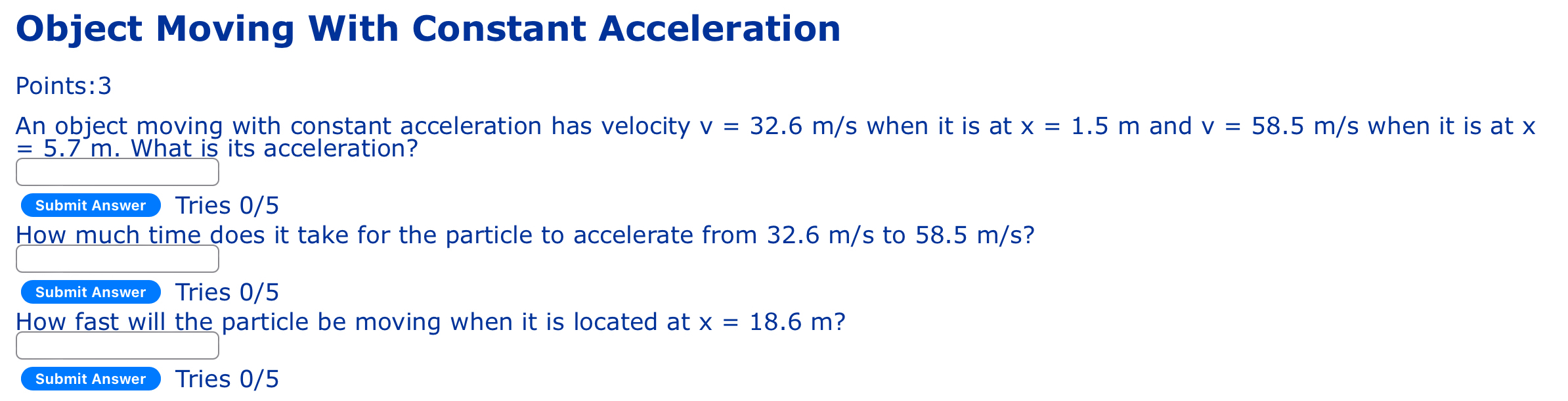 Solved Object Moving With Constant AccelerationPoints:3An | Chegg.com