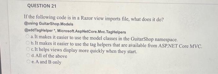 Solved If the following code is in a Razor view imports | Chegg.com
