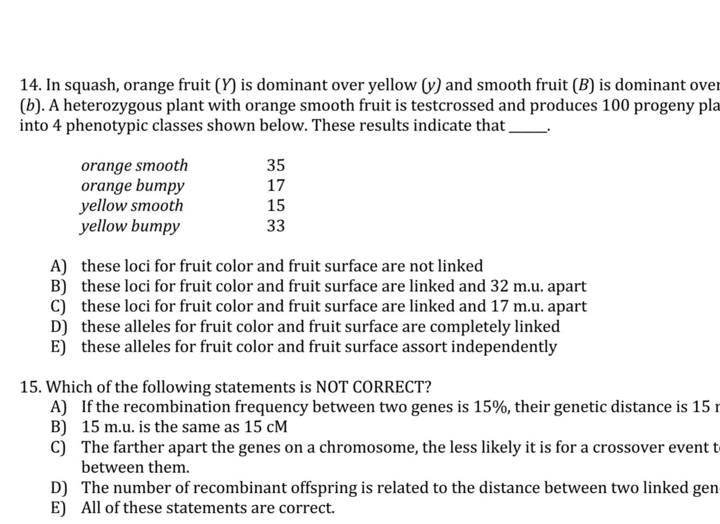 Solved 14. In squash, orange fruit (Y) is dominant over | Chegg.com