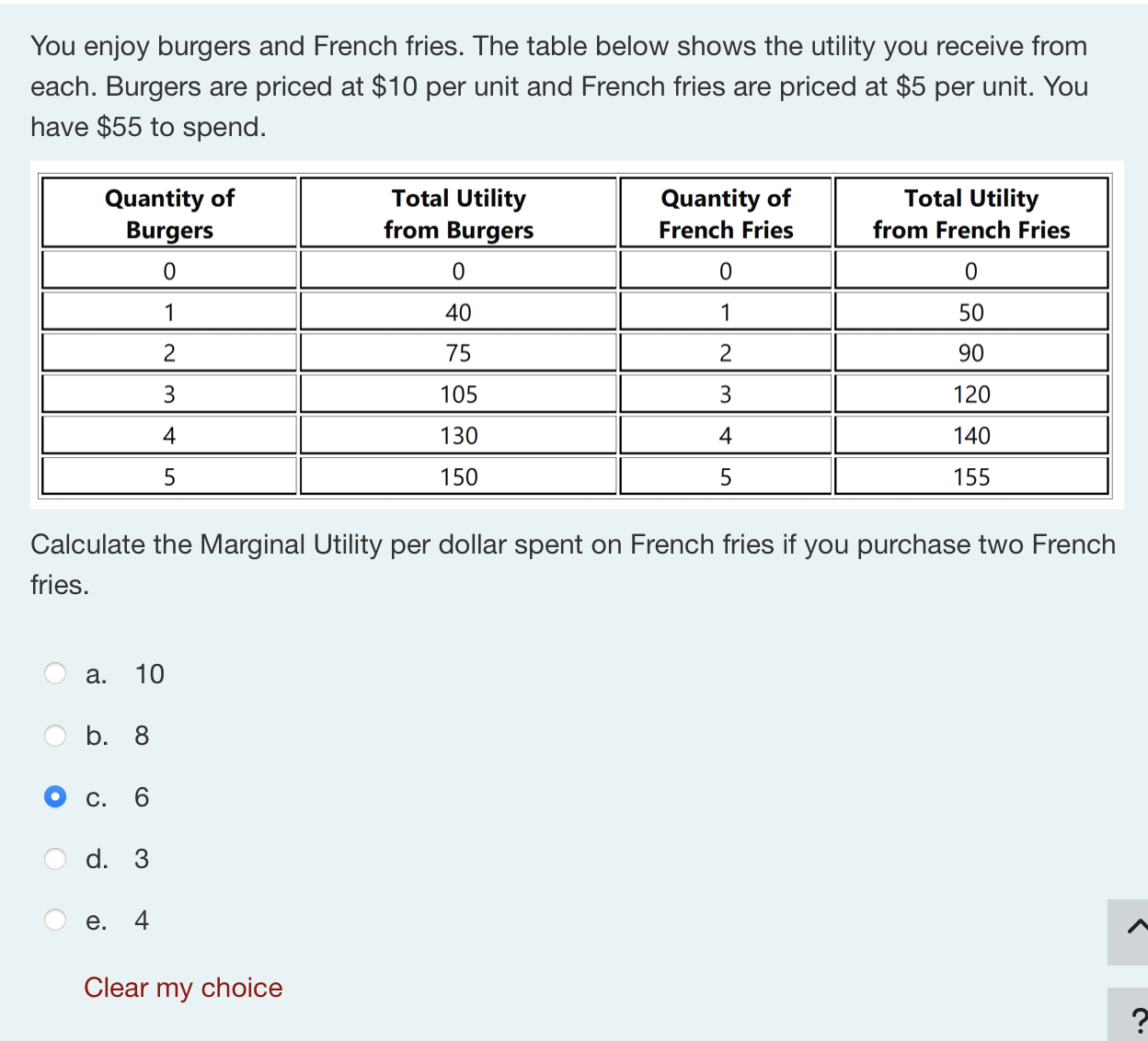 Solved Calculate the Marginal Utility per dollar spent on | Chegg.com