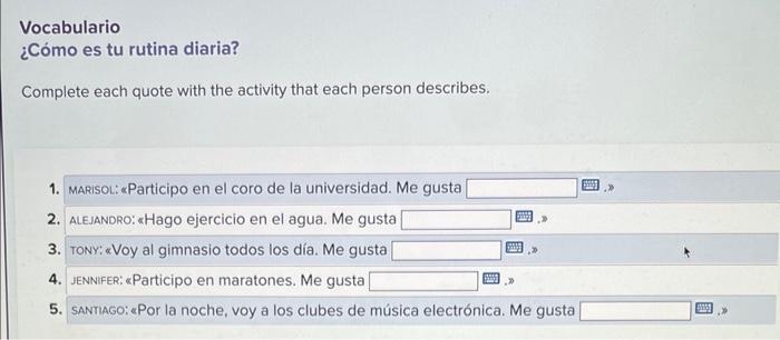 Vocabulario ¿Cómo es tu rutina diaria? Complete each | Chegg.com