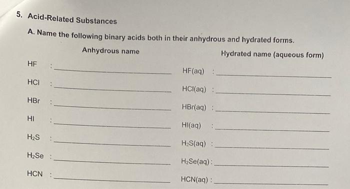 Solved 5. Acid-Related Substances A. Name the following | Chegg.com