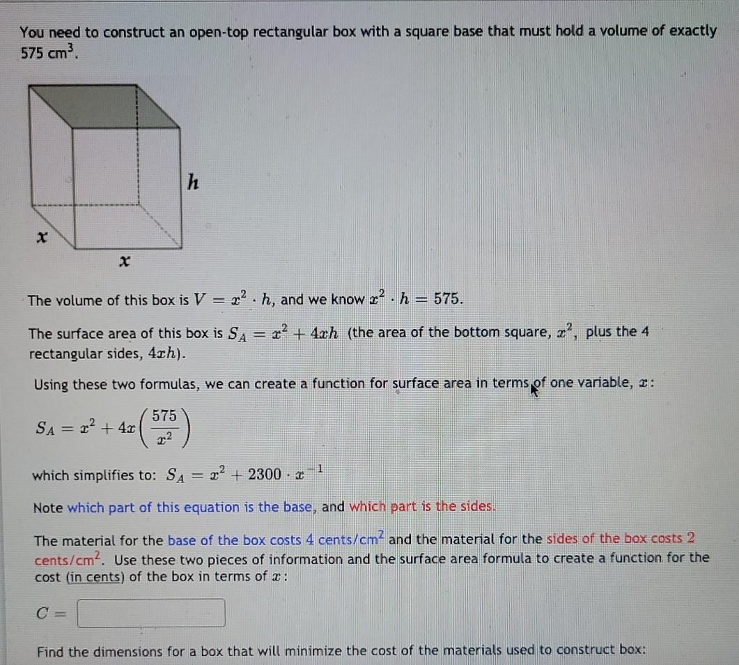 Solved You need to construct an open-top rectangular box | Chegg.com