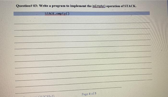 Solved Question 03 Write A Program To Implement The