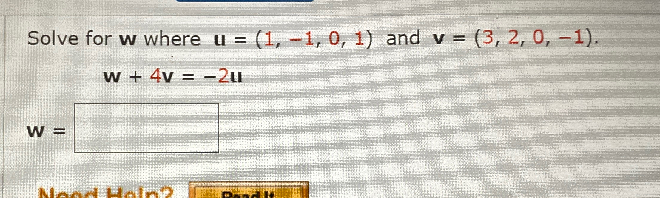 Solved Solve for w ﻿where u=(1,-1,0,1) ﻿and | Chegg.com
