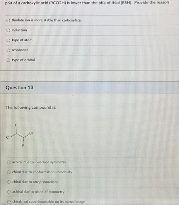 Solved pKa of a carboxylic acid (RCO2H) is lower than the | Chegg.com