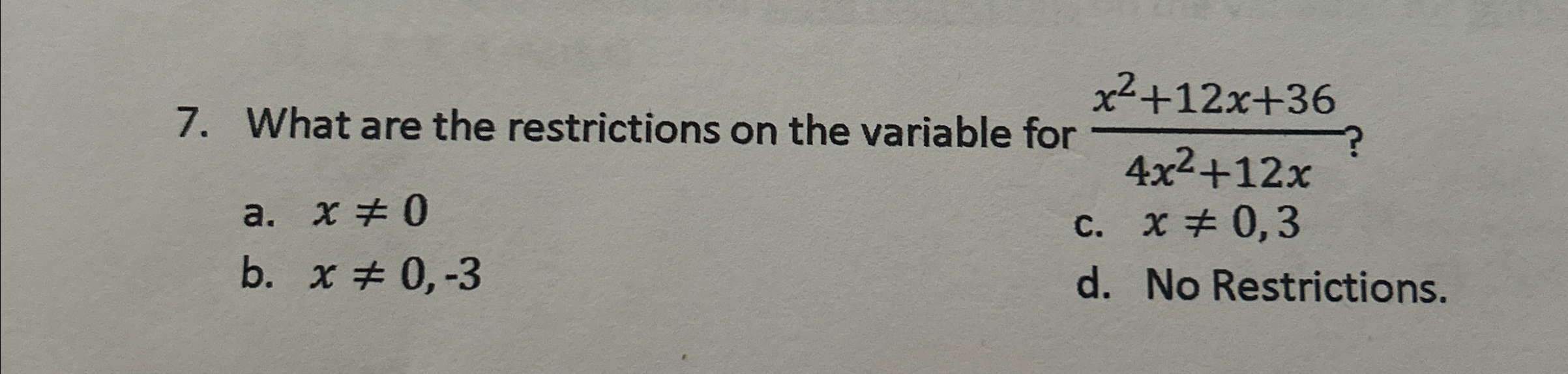 Solved What are the restrictions on the variable for | Chegg.com