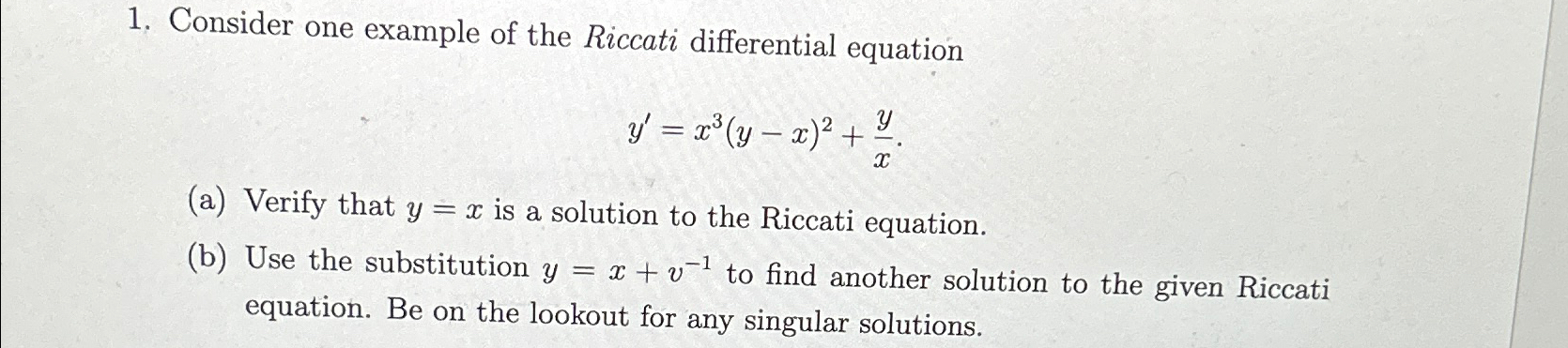 Solved Consider One Example Of The Riccati Differential