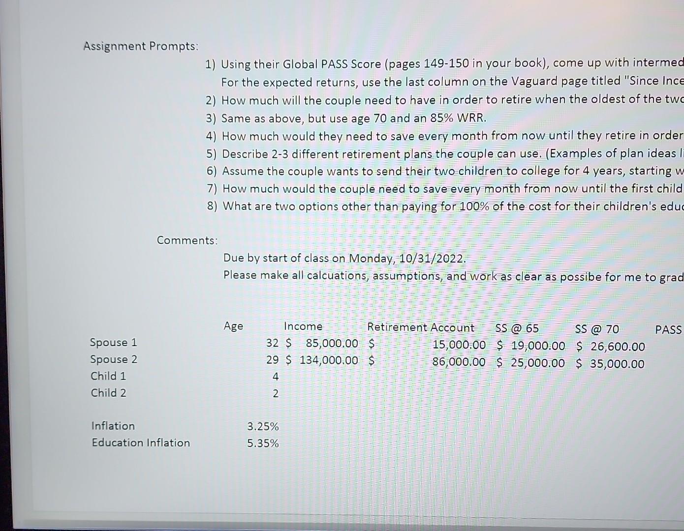 Assignment Prompts: 1) Using their Global PASS Score | Chegg.com
