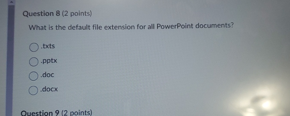 Solved Question 8 (2 ﻿points)What is the default file | Chegg.com
