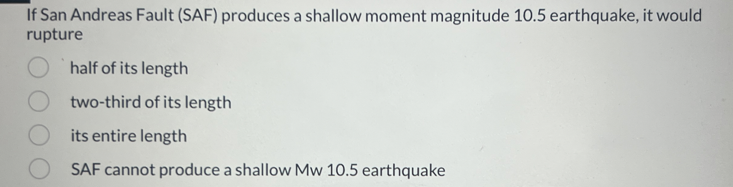 Solved If San Andreas Fault (SAF) ﻿produces a shallow moment | Chegg.com