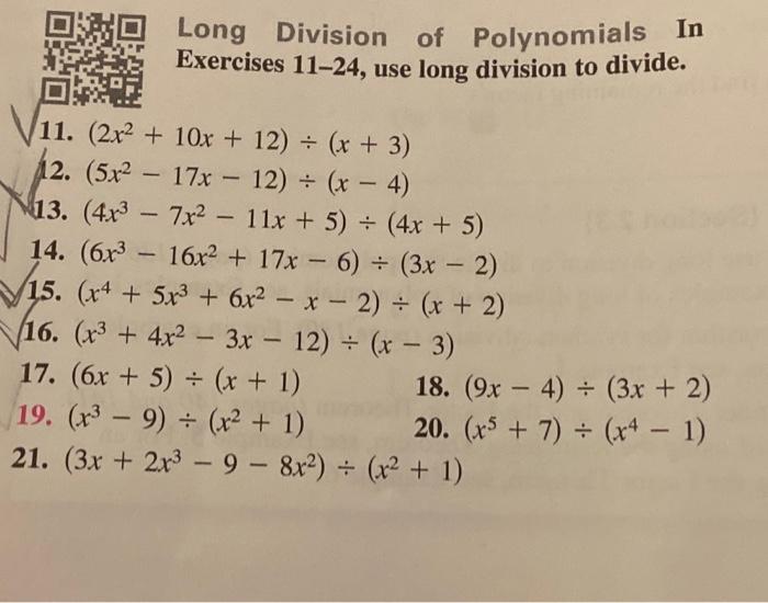 Solved Long Division of Polynomials In Exercises 11-24, use | Chegg.com
