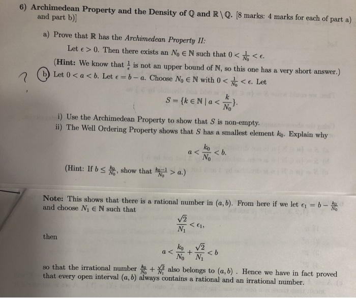 Solved 6) Archimedean Property and the Density of Q and R\Q. | Chegg.com