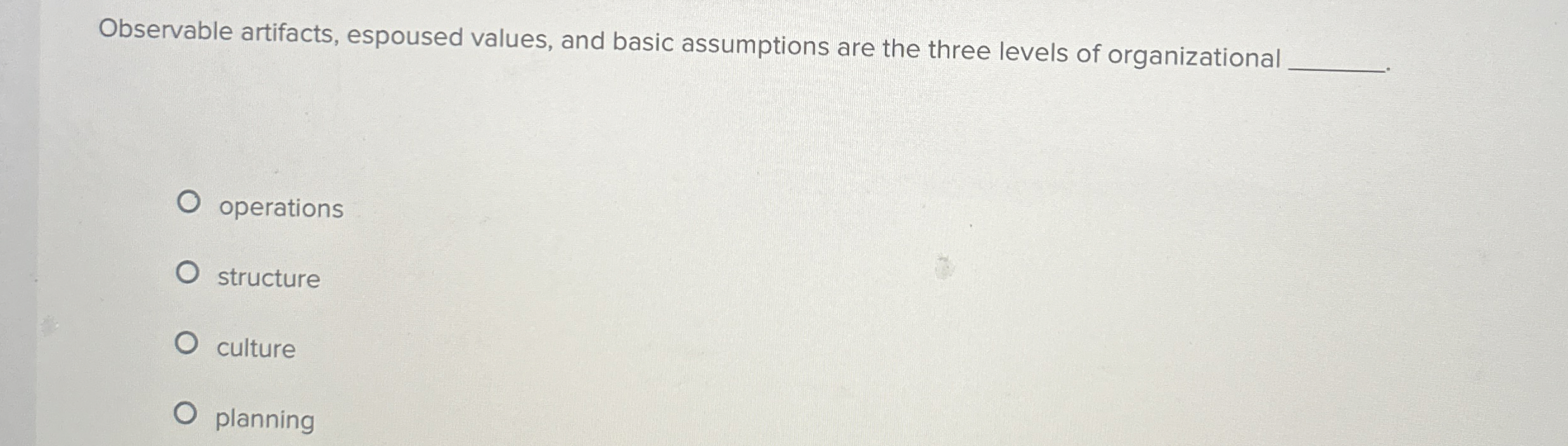 Solved Observable artifacts, espoused values, and basic | Chegg.com