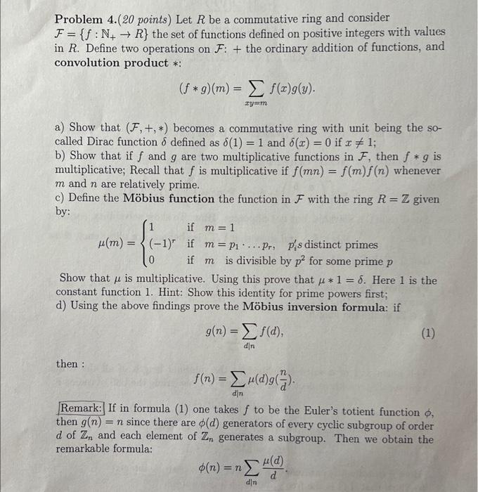 Problem 4.(20 points) Let R be a commutative ring and | Chegg.com