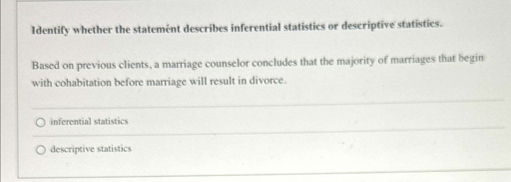 Solved Identify whether the statemént describes inferential | Chegg.com