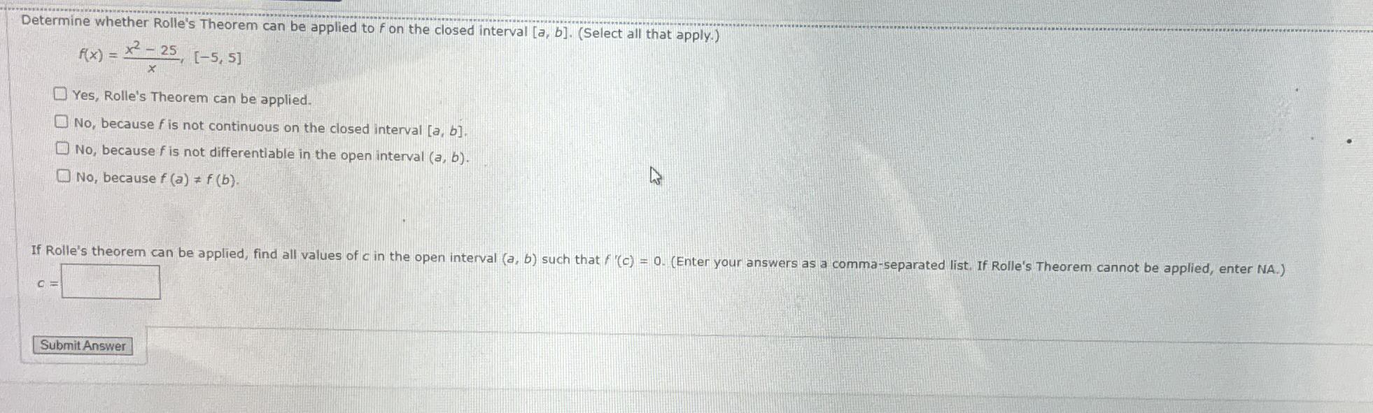 Solved Determine whether Rolle's Theorem can be applied to f | Chegg.com