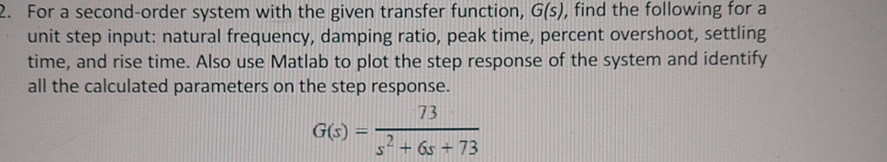 Solved For a second-order system with the given transfer | Chegg.com