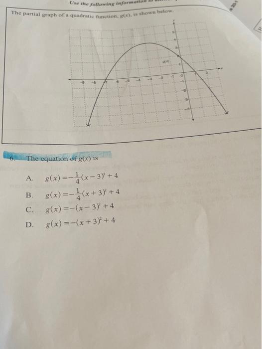 Solved Use the following information The partial graph of a | Chegg.com