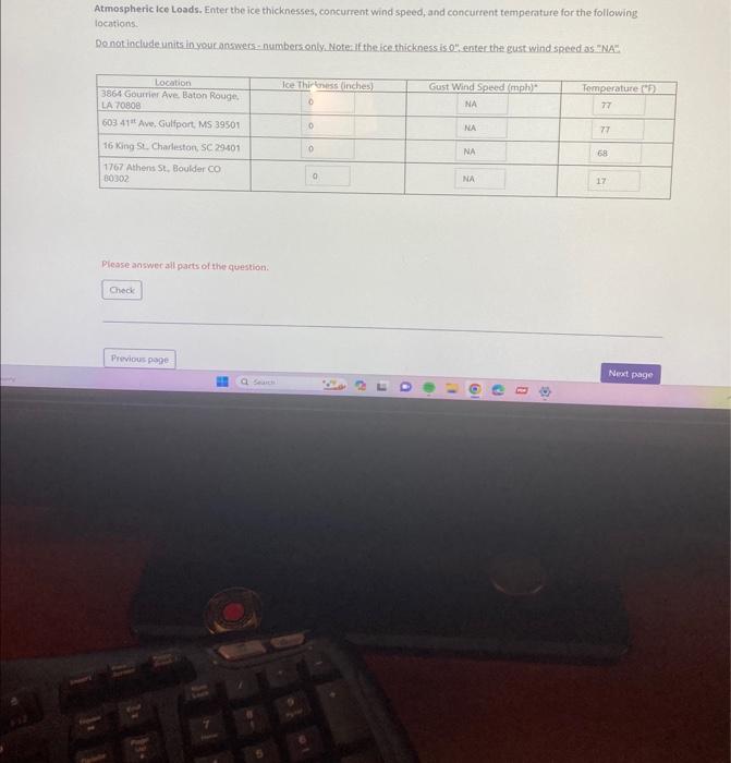 Solved Atmospheric ice Loads. Enter the ice thicknesses, | Chegg.com