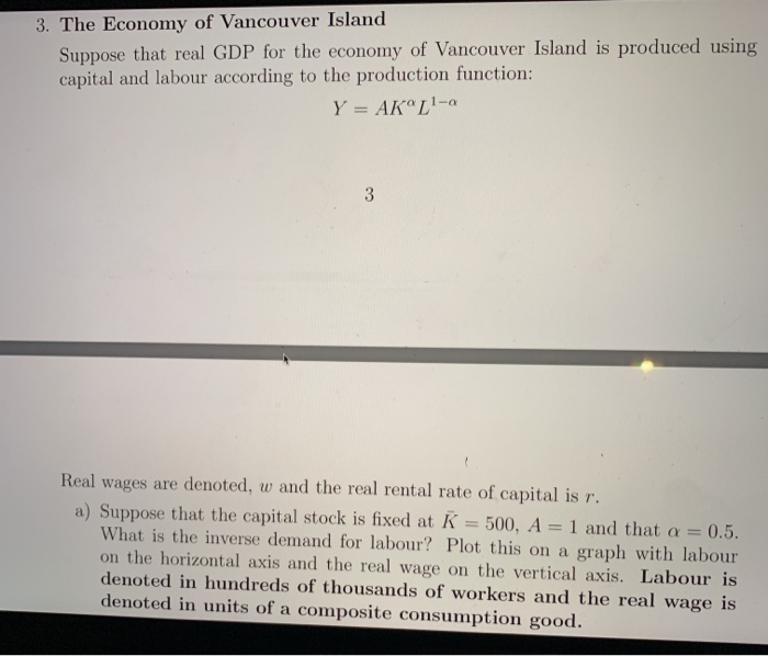 Solved 3. The Economy of Vancouver Island Suppose that real | Chegg.com