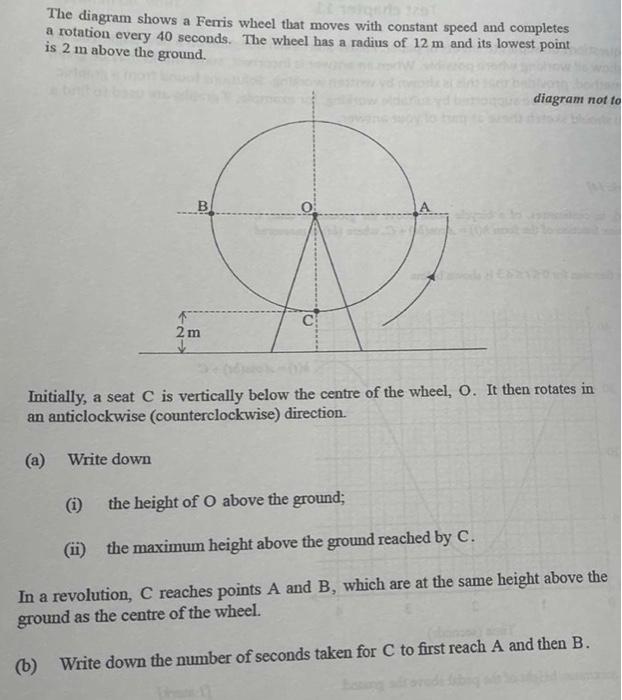 Solved The diagram shows a Ferris wheel that moves with | Chegg.com