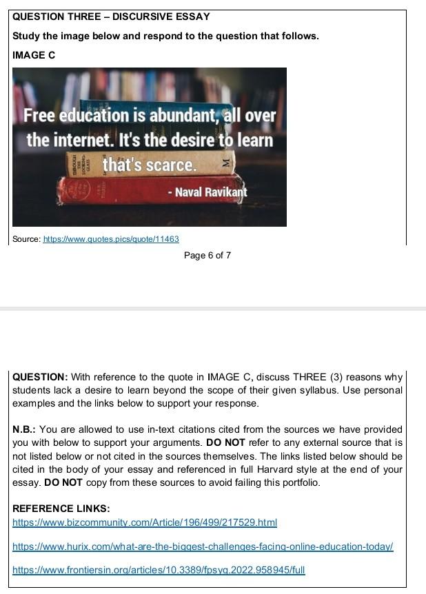 QUESTION THREE - DISCURSIVE ESSAY Study the image | Chegg.com