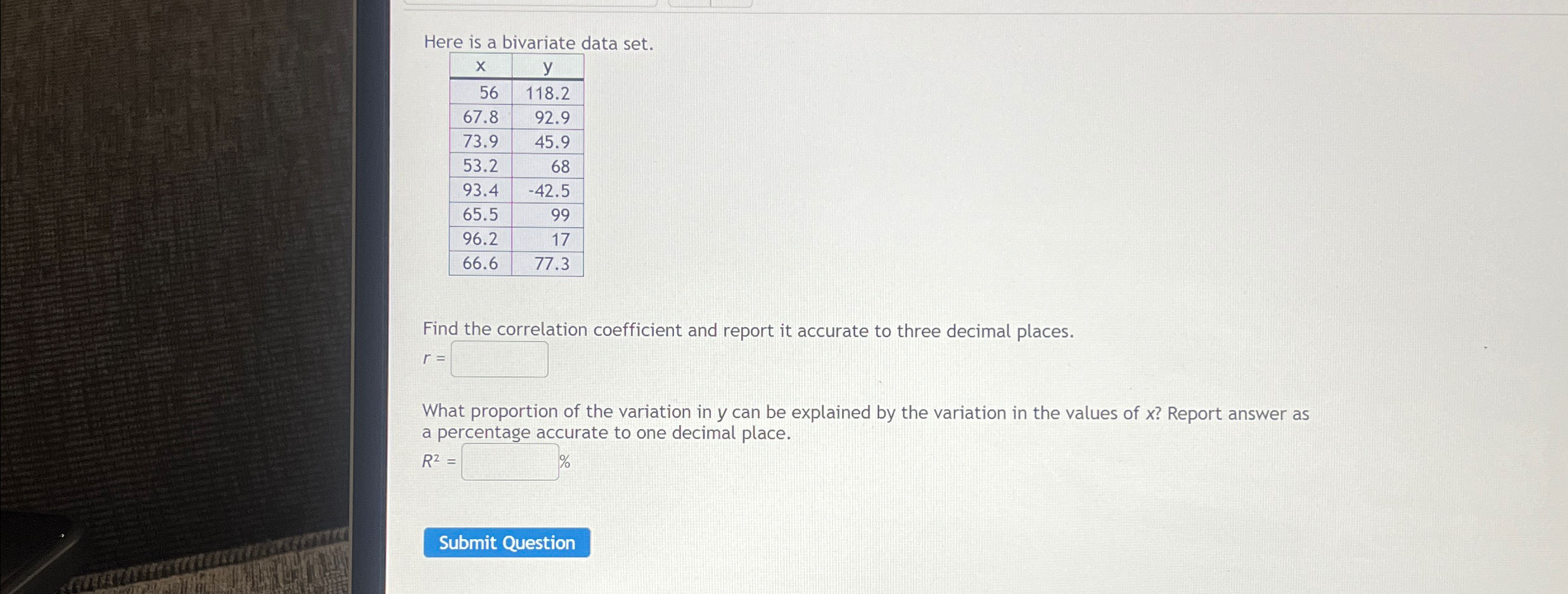 Solved Here is a bivariate data set.\table[[x,y | Chegg.com