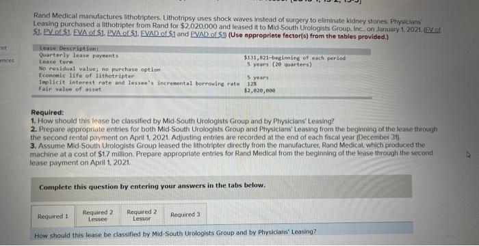 Solved Rand Medical manufactures lithotripters, Lithotripsy | Chegg.com