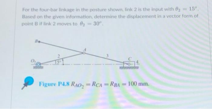 Solved For the four-bar linkage in the posture shown, link 2 | Chegg.com