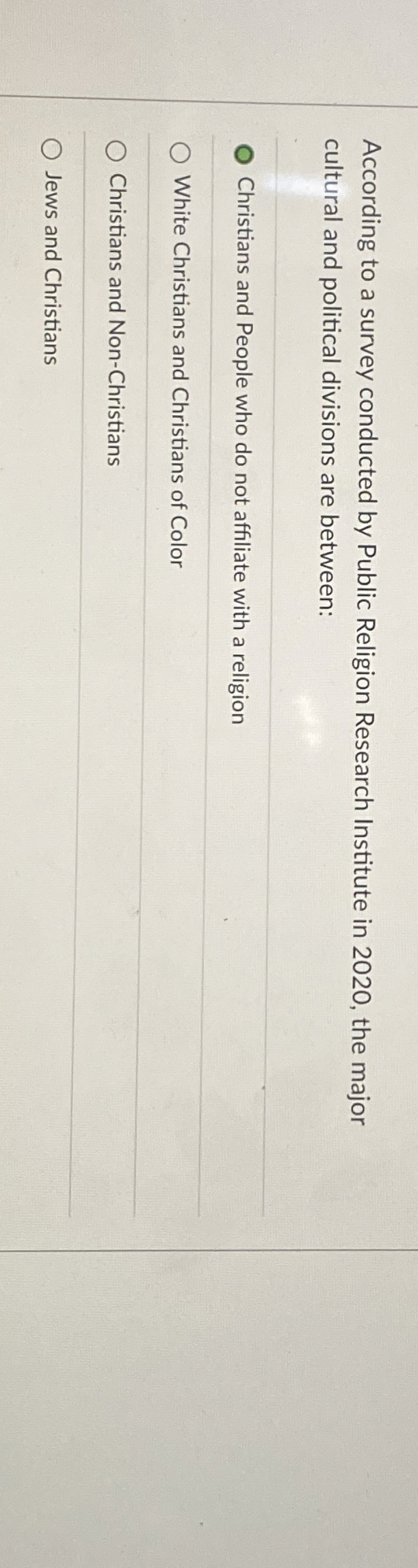 Solved According to a survey conducted by Public Religion | Chegg.com