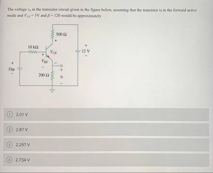Solved The voltage v0 in the transistor circuit given in the | Chegg.com