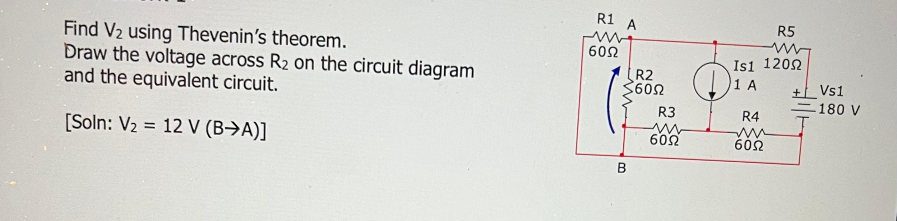 Solved Find V2 ﻿using Thevenin's theorem. Draw the voltage | Chegg.com