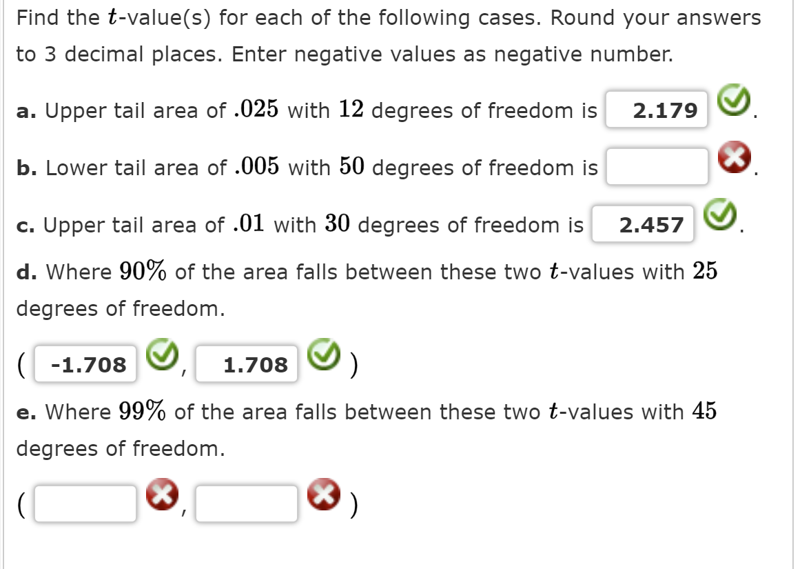 Solved Find the -value(s) ﻿for each of the following cases. | Chegg.com