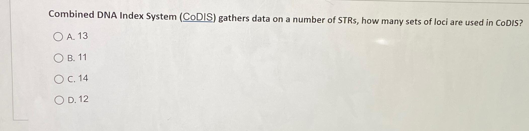 Solved Combined DNA Index System ( ﻿ CoDIS gathers data on a | Chegg.com