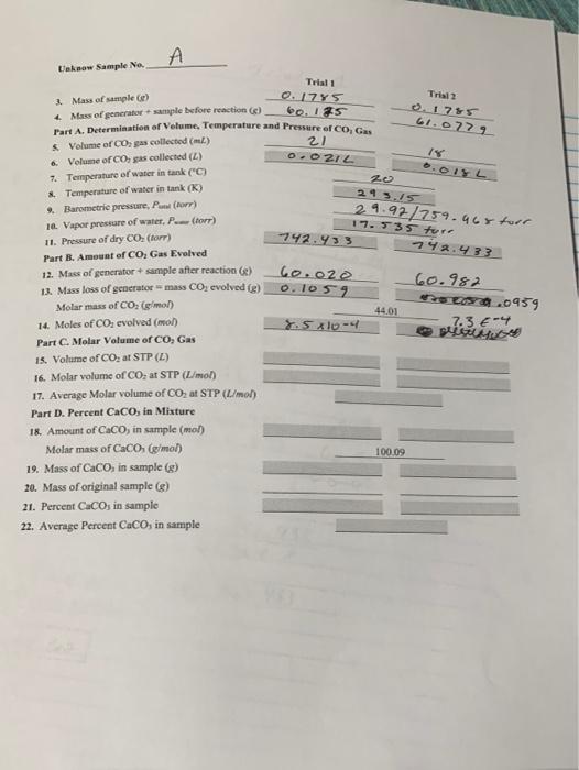 Solved Experiment 5 Report Sheet Calcium Carbonate Date Name | Chegg.com